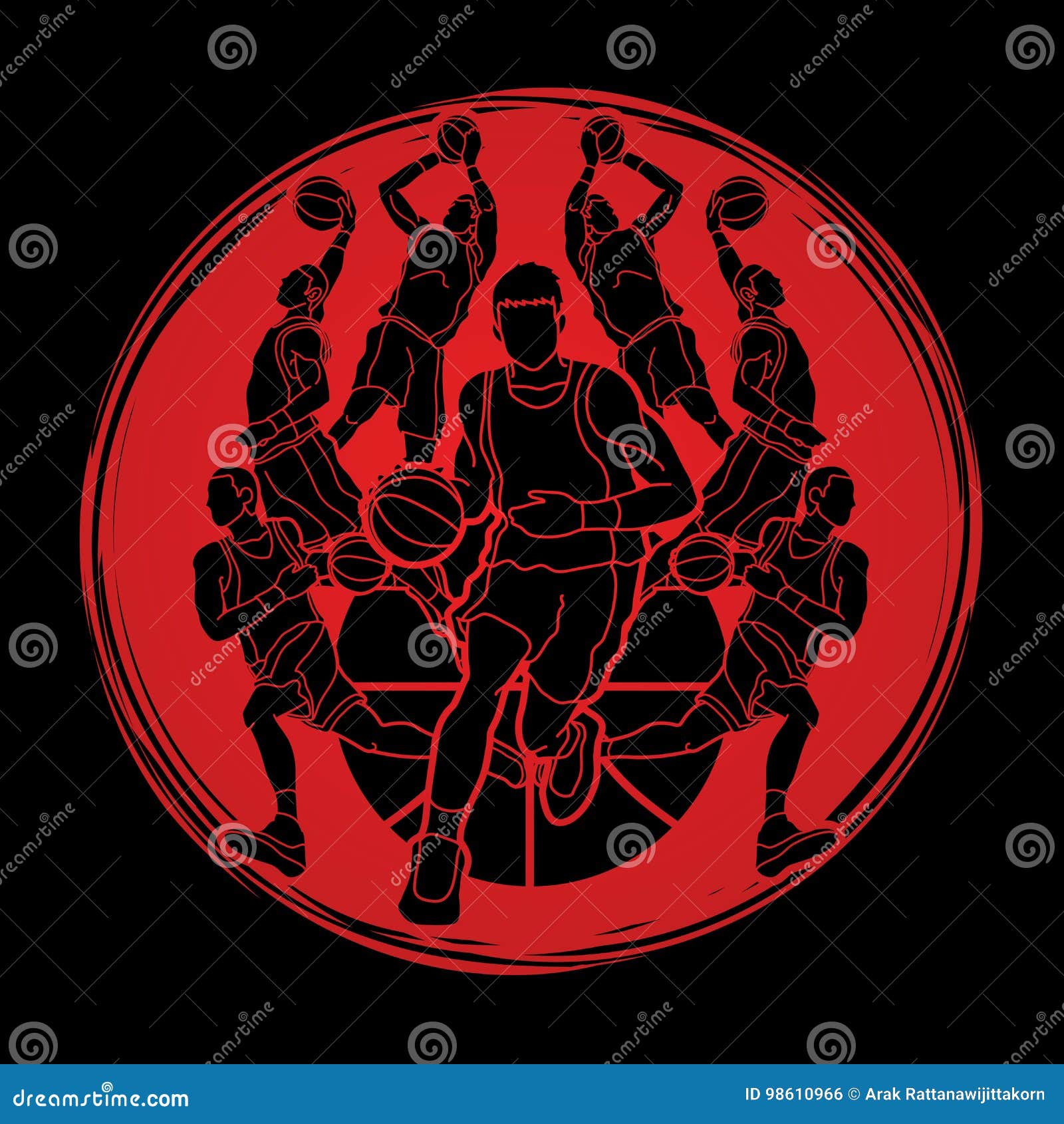 Basketball Team Player Dunking Dripping Ball Action Stock Vector ...