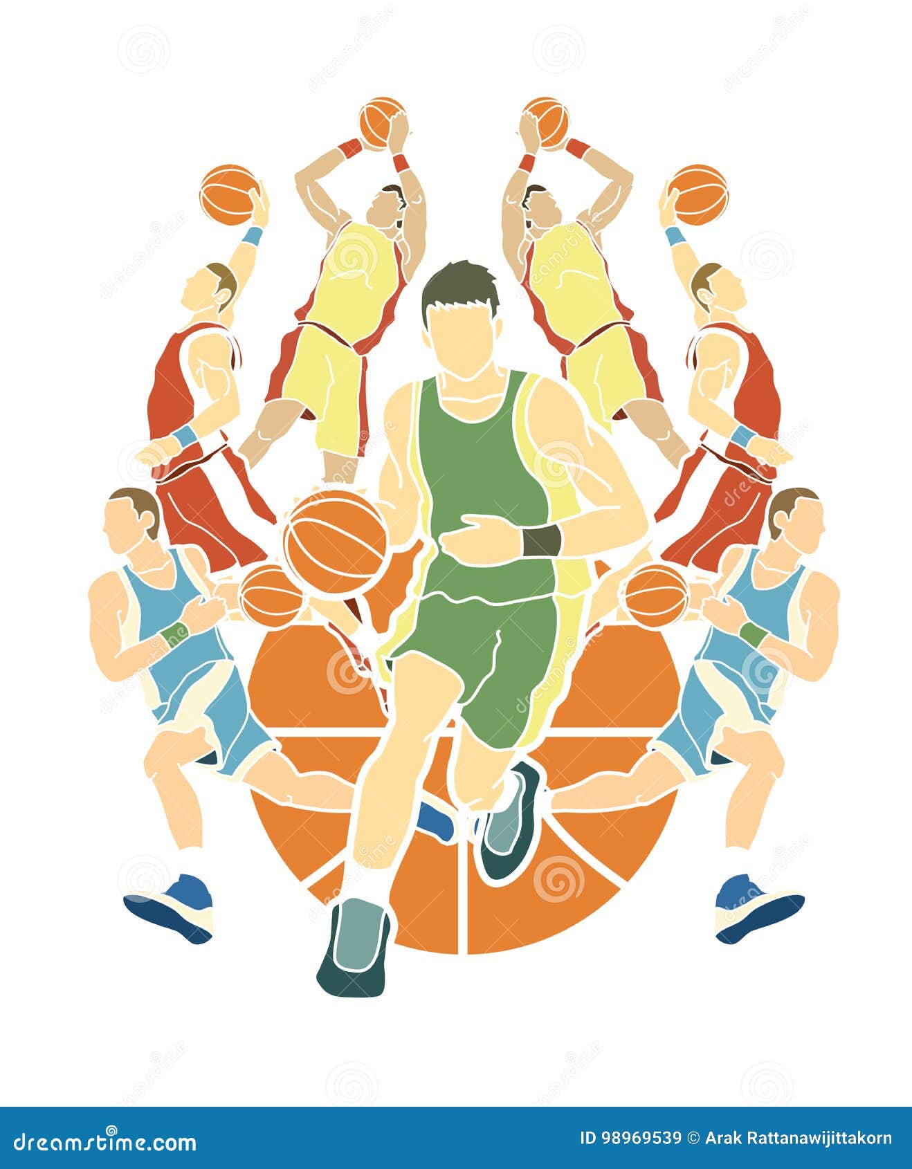 Basketball Team Player Dunking Dripping Ball Action Stock Vector ...