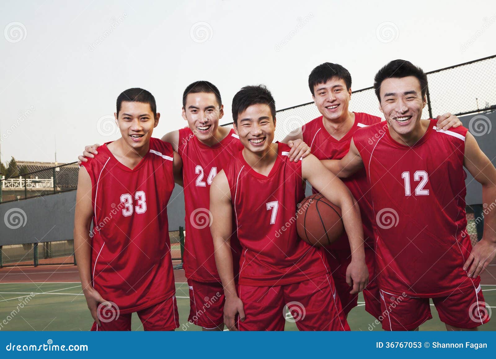 Basketball Team Standing and Smiling, Portrait Stock Image - Image of ...