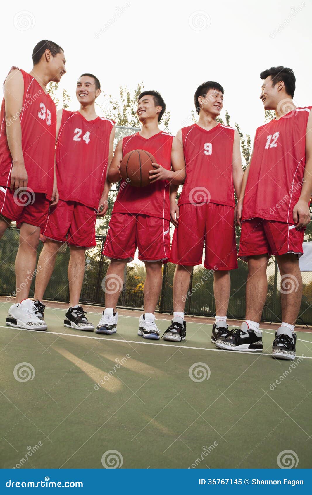 Basketball Team Standing and Smiling, Portrait Stock Image - Image of ...