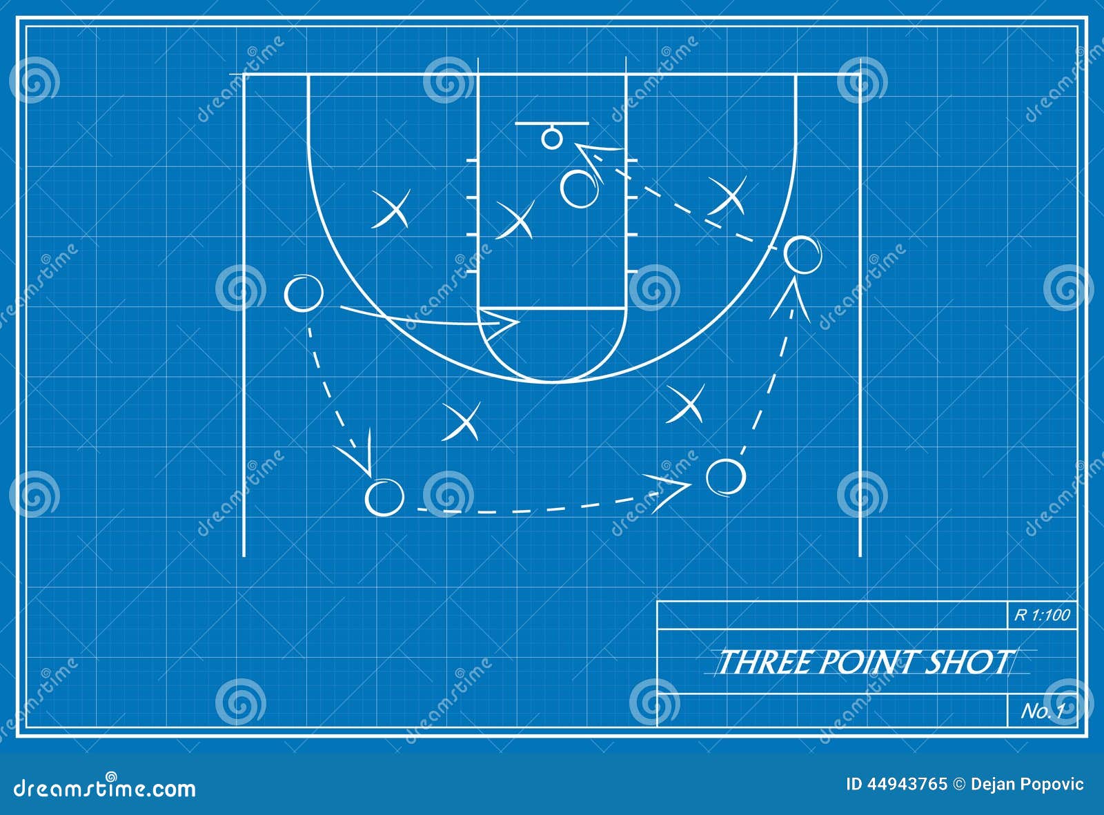 Basketball Three Point Shot on Blueprint Stock Illustration ...