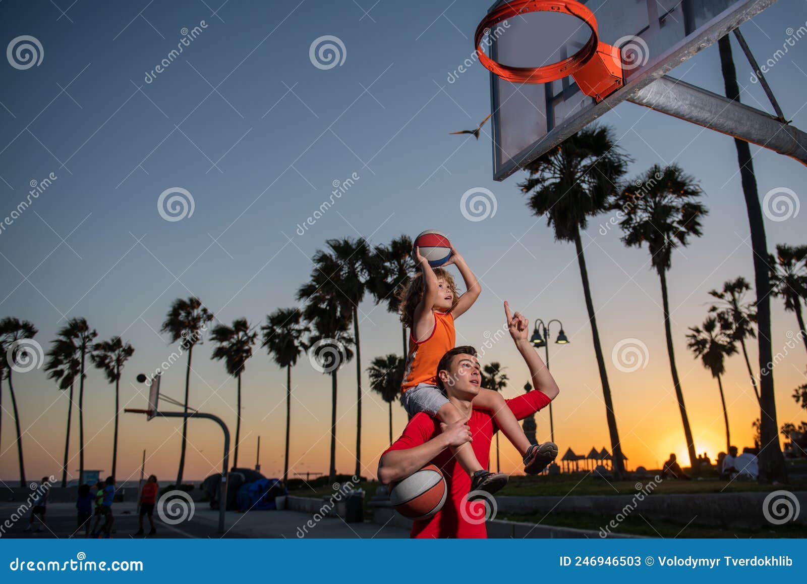 Basketball Training Kid Boy with Coach, Kid Boy Throwing Ball in ...