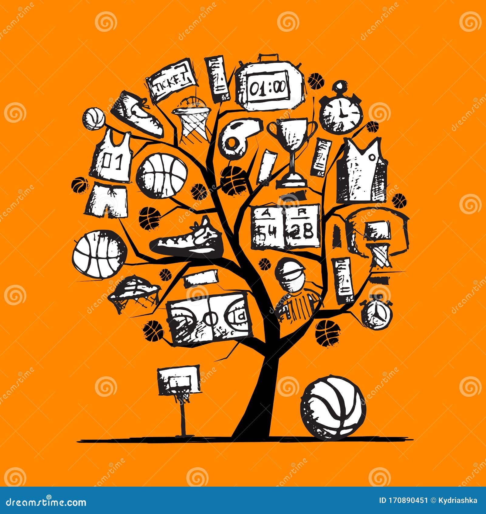 Basketball Tree Concept, Sketch for Your Design Stock Vector ...