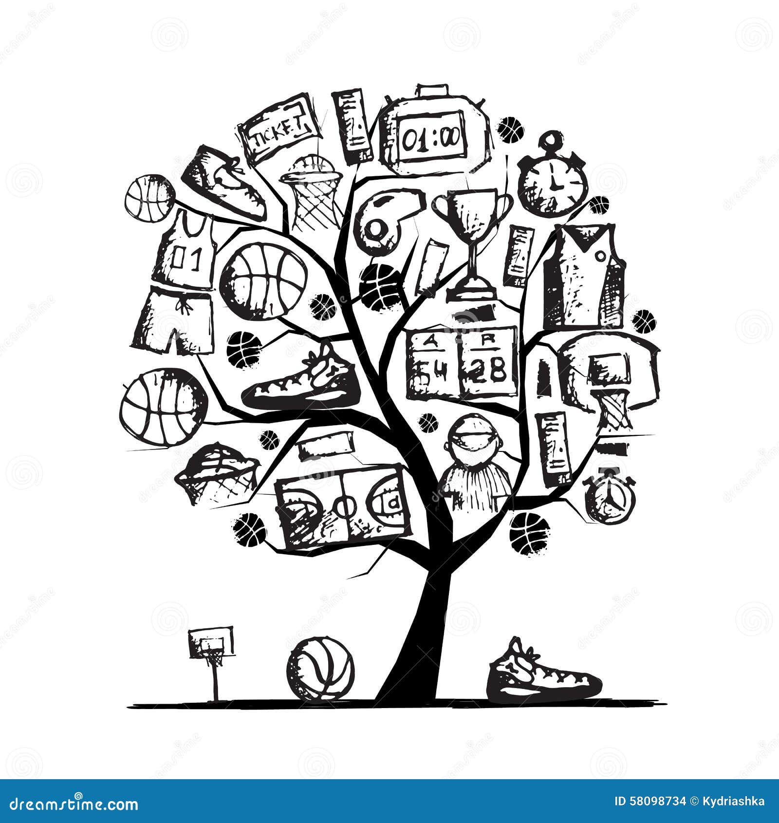 Basketball Tree Concept, Sketch for Your Design Stock Vector ...