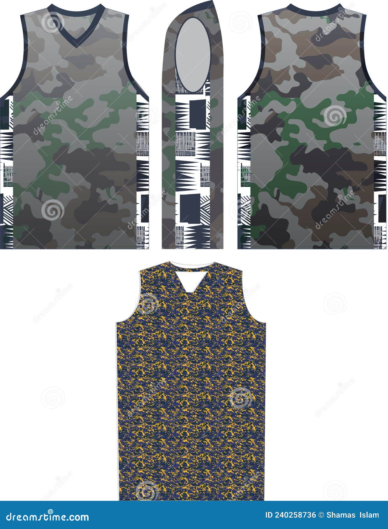 Basketball Uniform Jerseys Front And Back View Mock Ups Templates ...