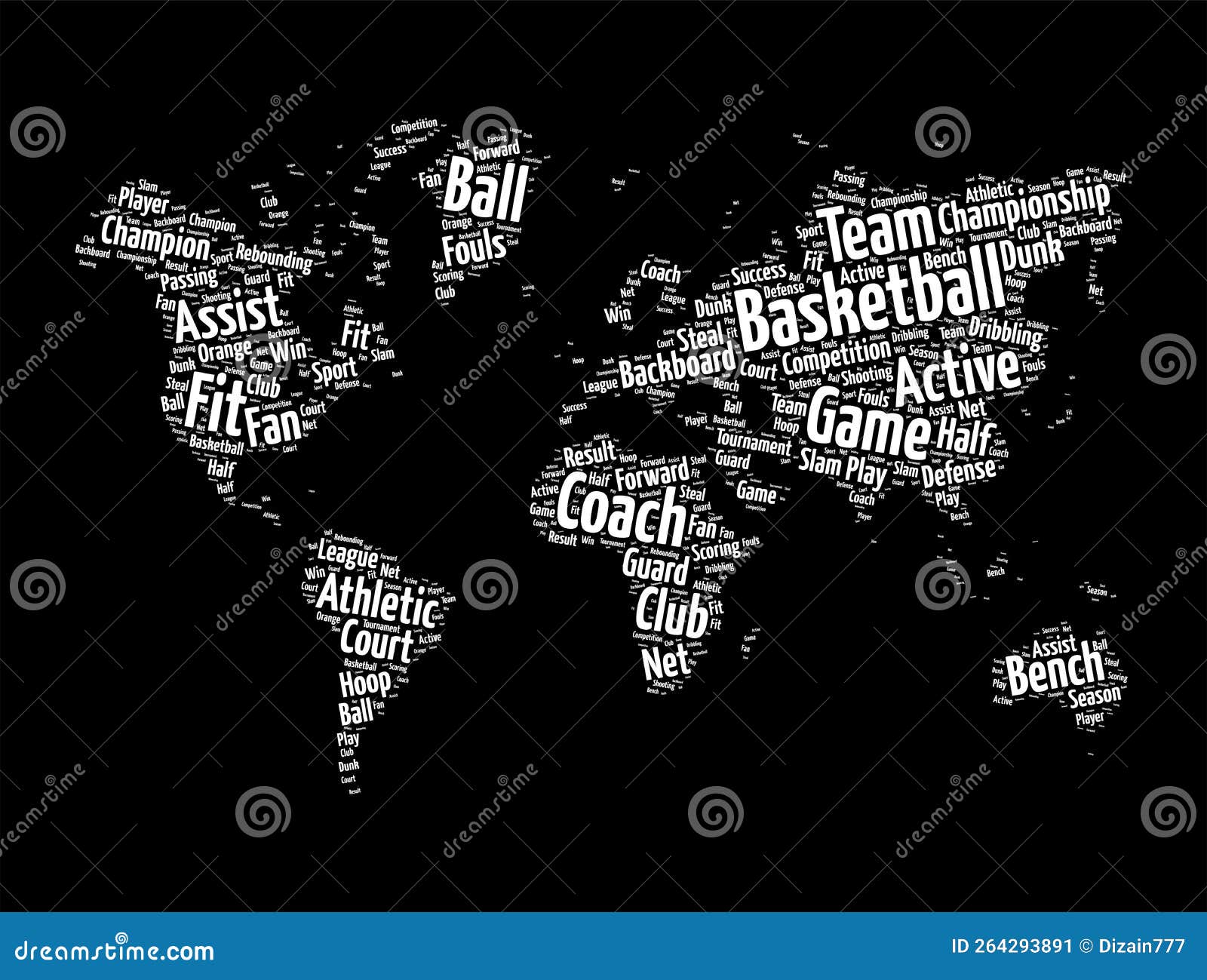 Basketball Word Cloud in Shape of World Map, Sport Concept Background ...