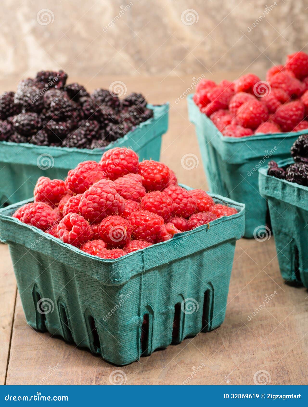 Baskets of Fresh Red Raspberries and Black Raspberries Stock Image ...
