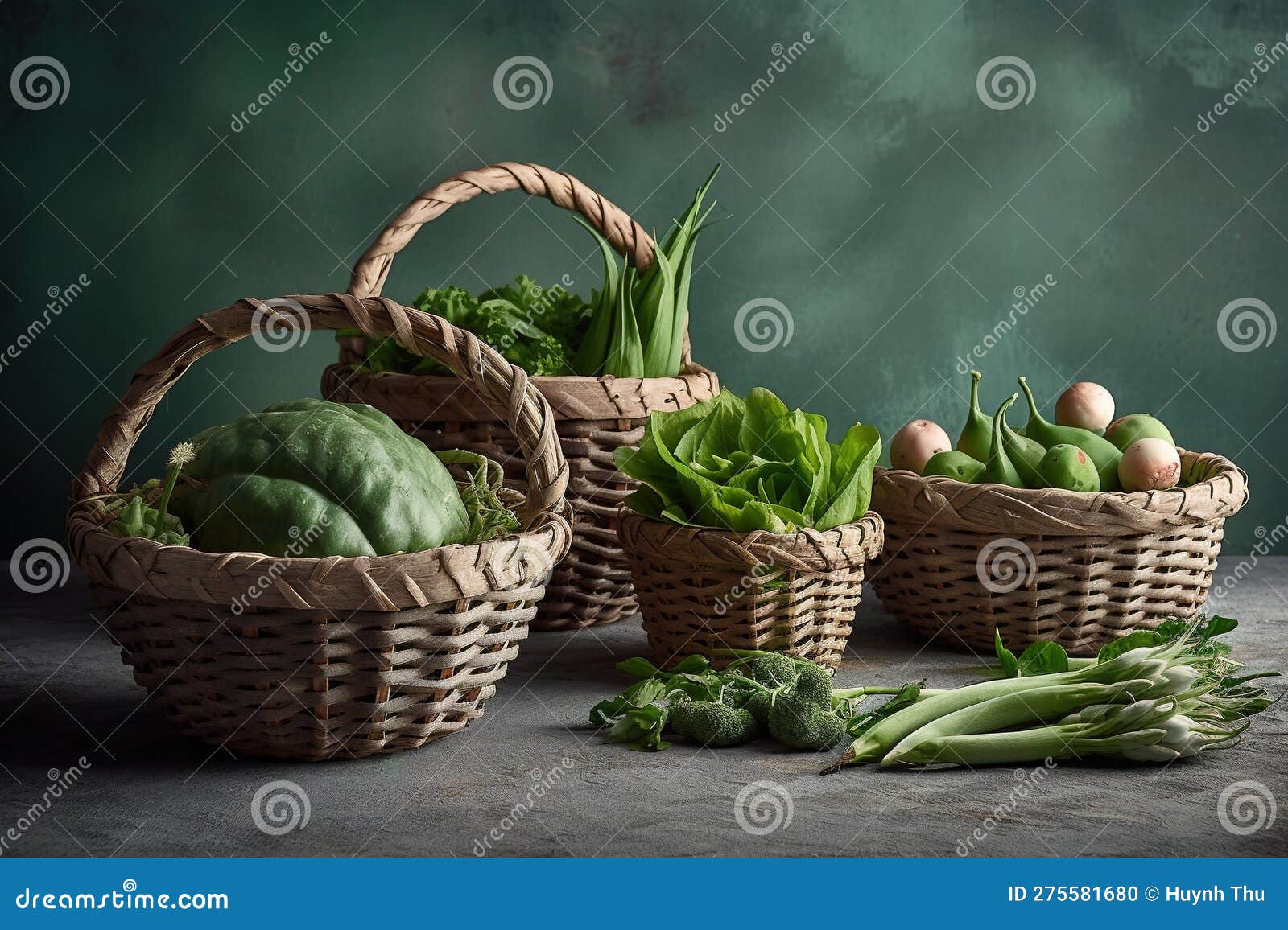 Baskets of Fruit and Vegetable on a Pastel Background Stock ...