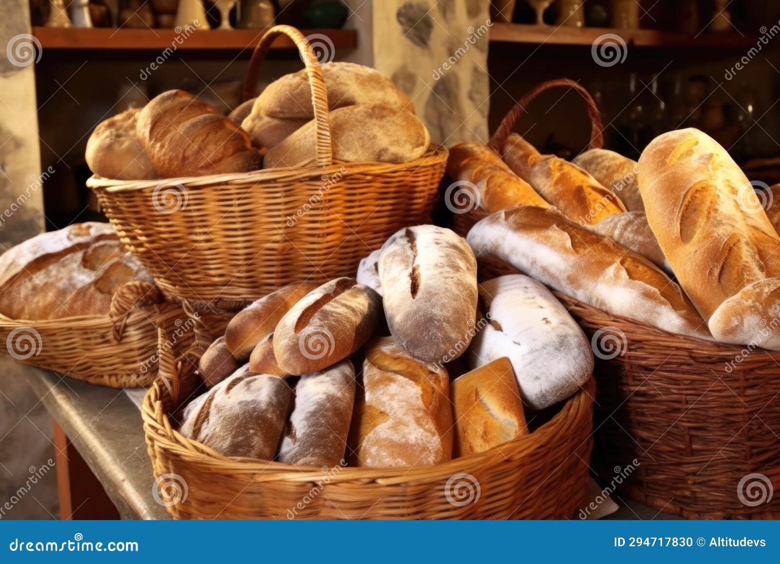 Baskets Full of Baked Bread Loaves Stock Photo - Image of rustic, goods ...