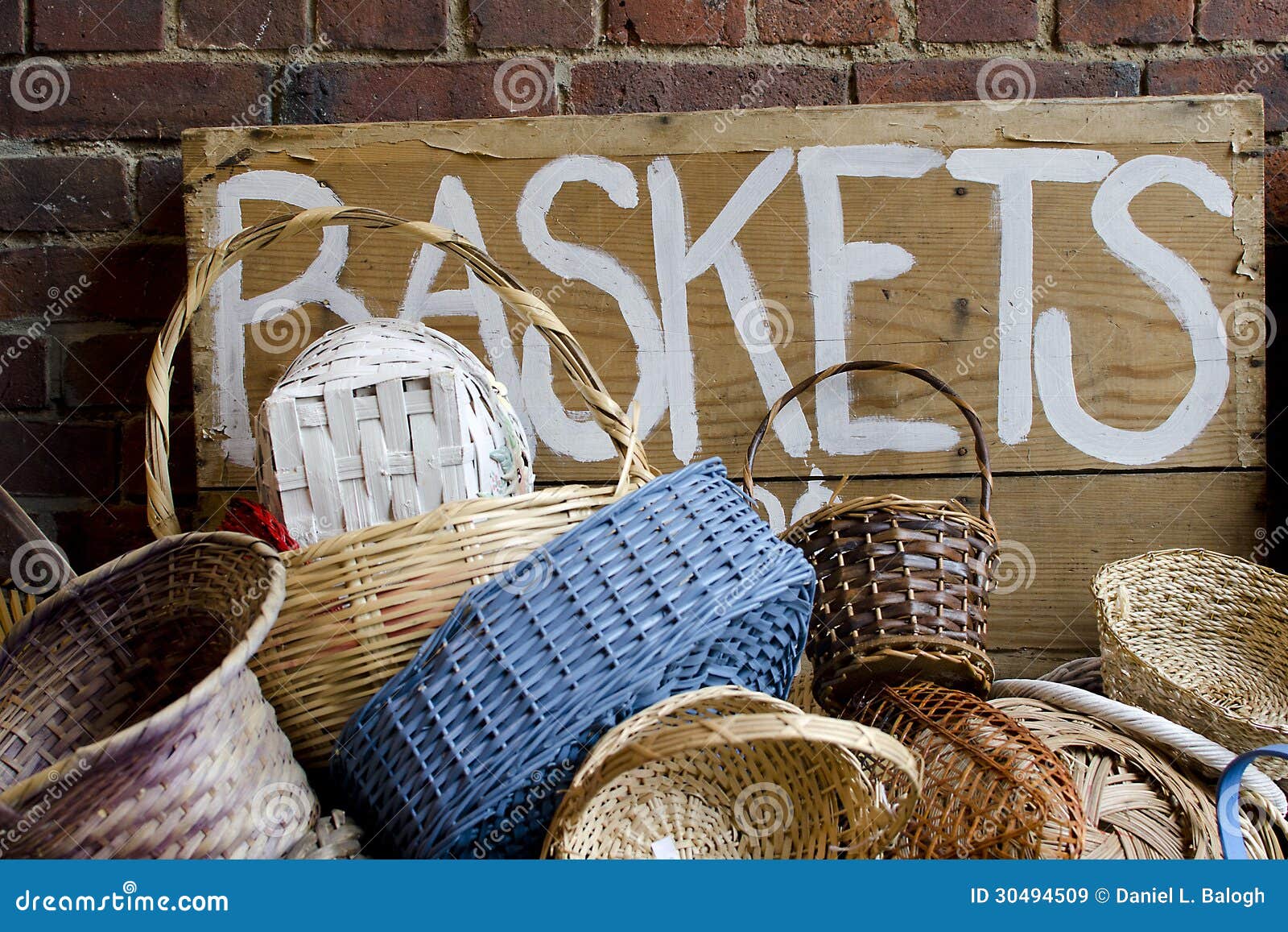 Baskets stock image. Image of brick, vintage, hand, rattan - 30494509