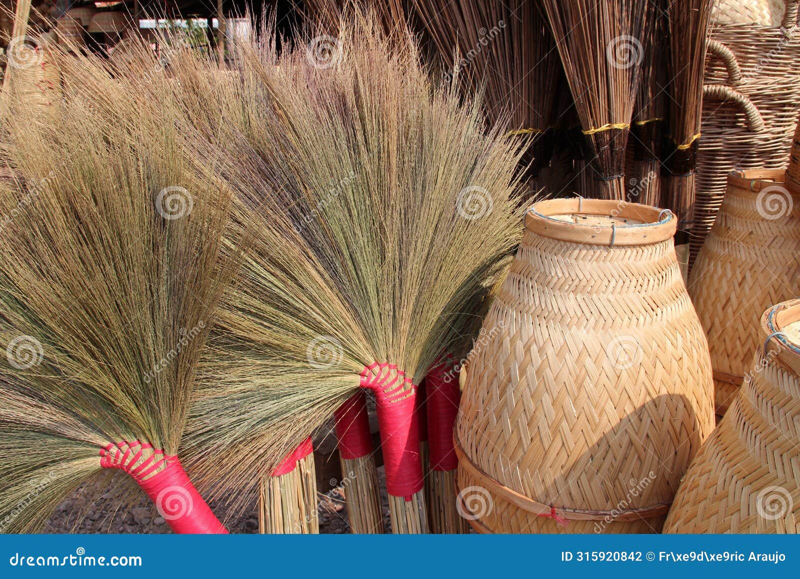 Basketware and Wicker Items Stall in a Village in Laos Stock Photo ...