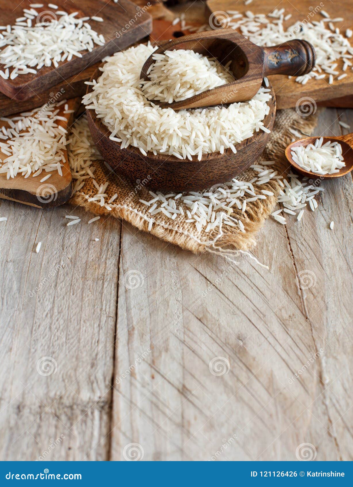 Basmati Rice in a Bowl with a Spoon Stock Photo - Image of fiber, brown ...