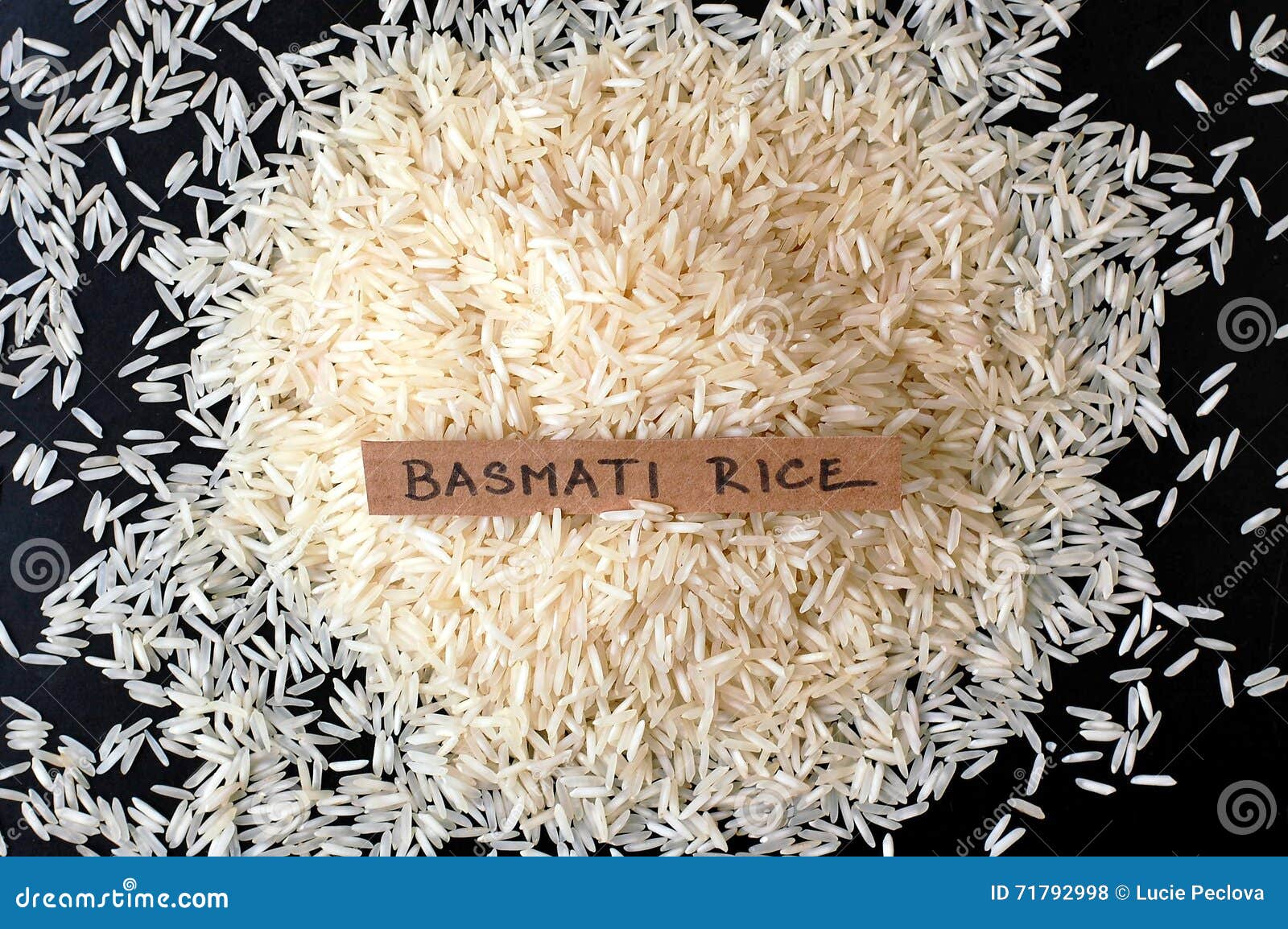 Basmati Rice with the Label on the Black Background Stock Photo - Image ...