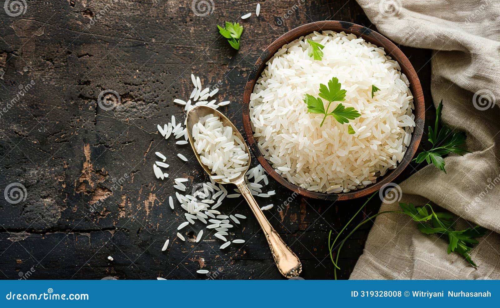 Basmati Rice with a Spoon on an Dark Wood. Generative Ai Stock ...