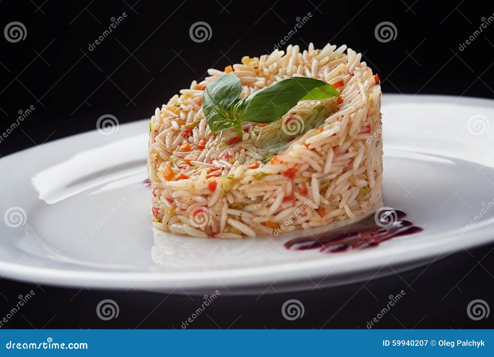 Basmati Rice on a White Plate with Basil Stock Image - Image of grain ...