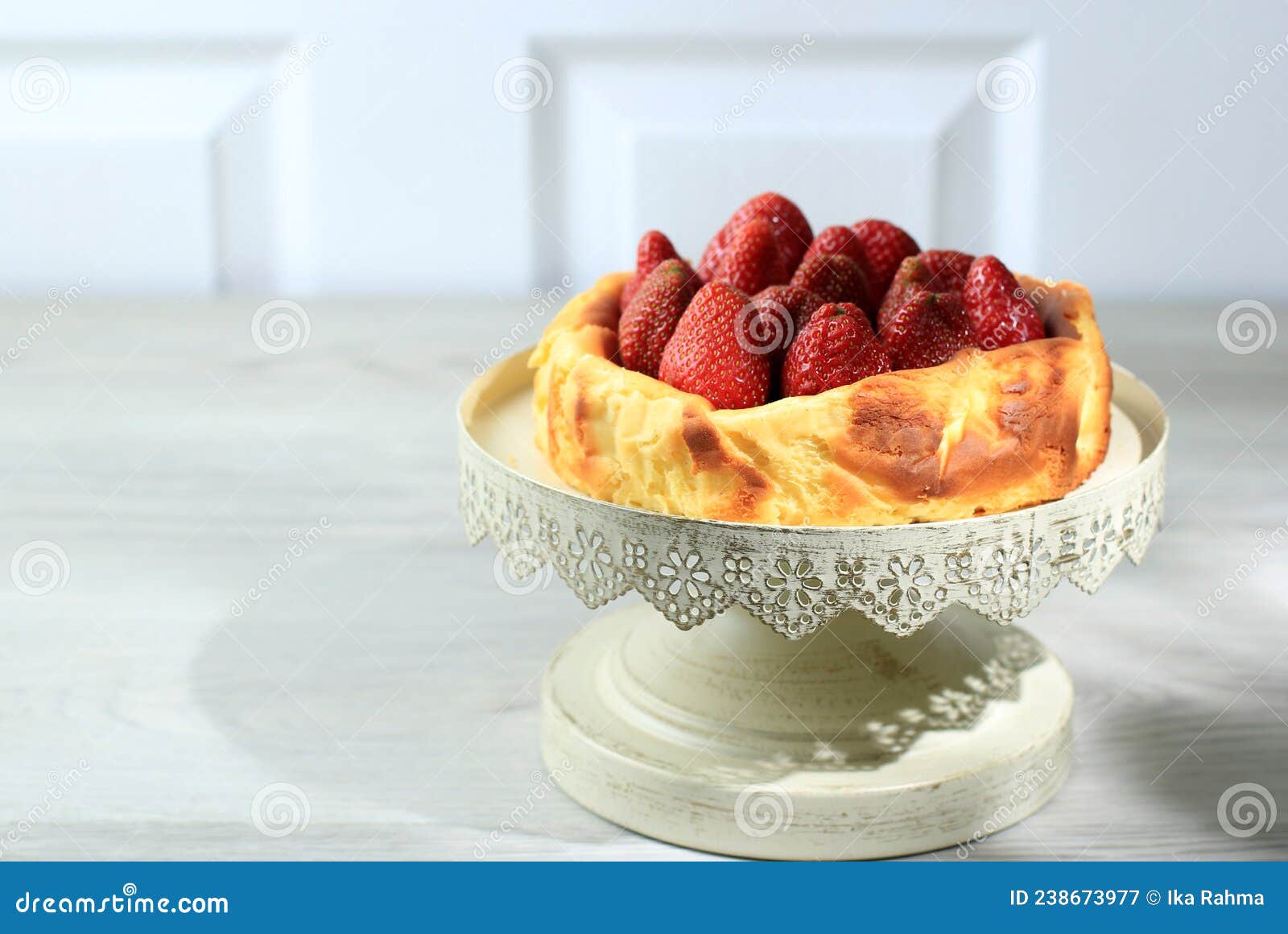 Basque Burnt Cheese Cake with Strawberry Stock Image - Image of ...