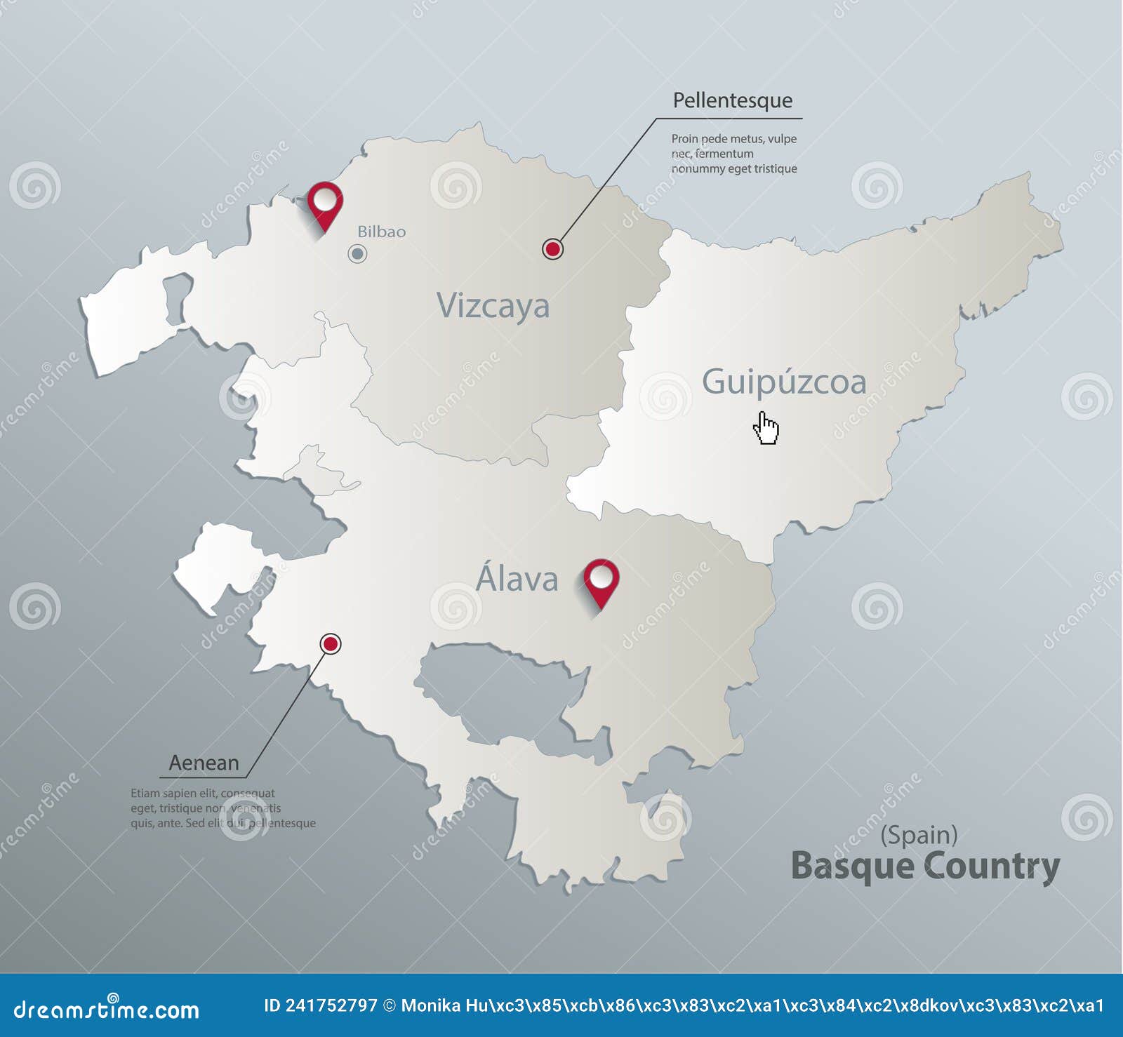 Basque Country Map, Administrative Division with Names, Blue White Card ...