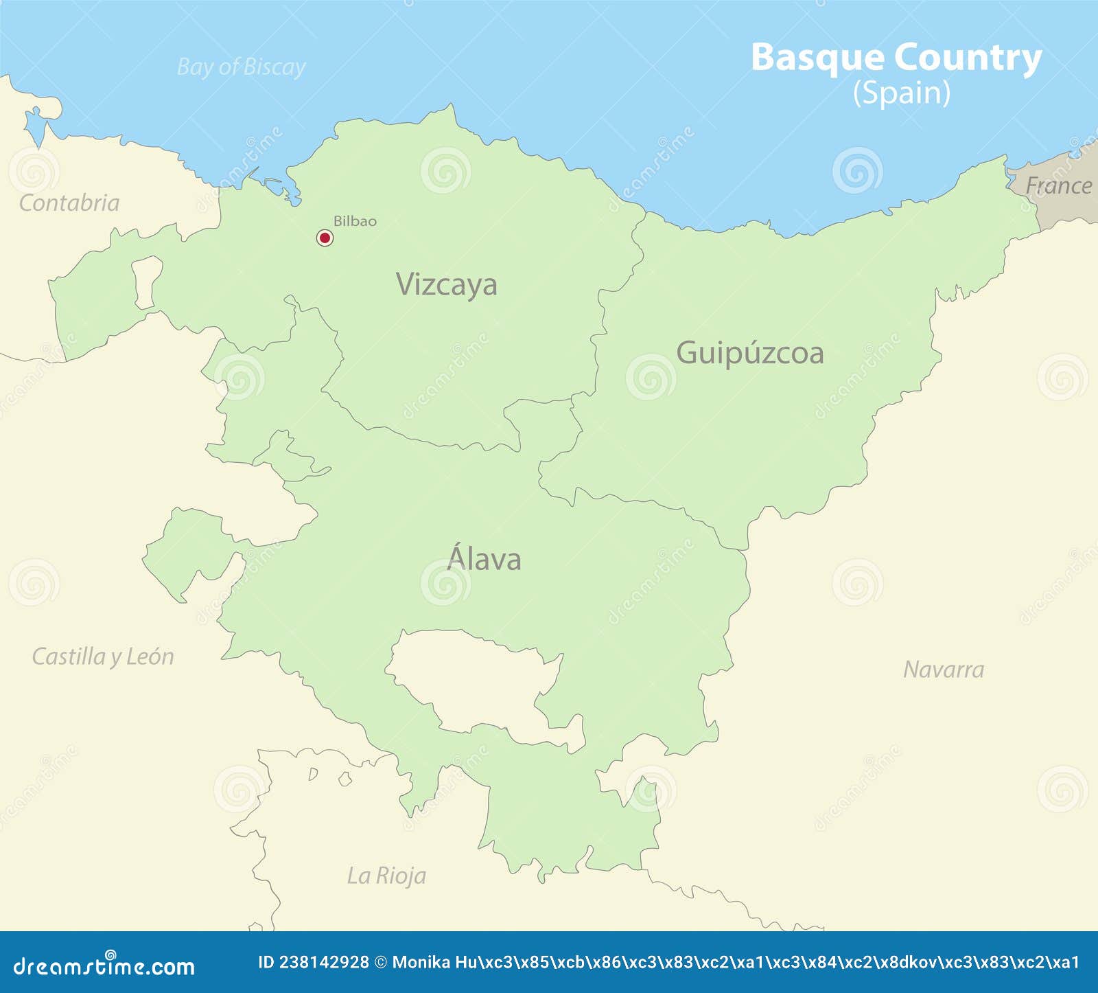 Basque Country Spain Map Colored, Neighboring States and Provinces with ...