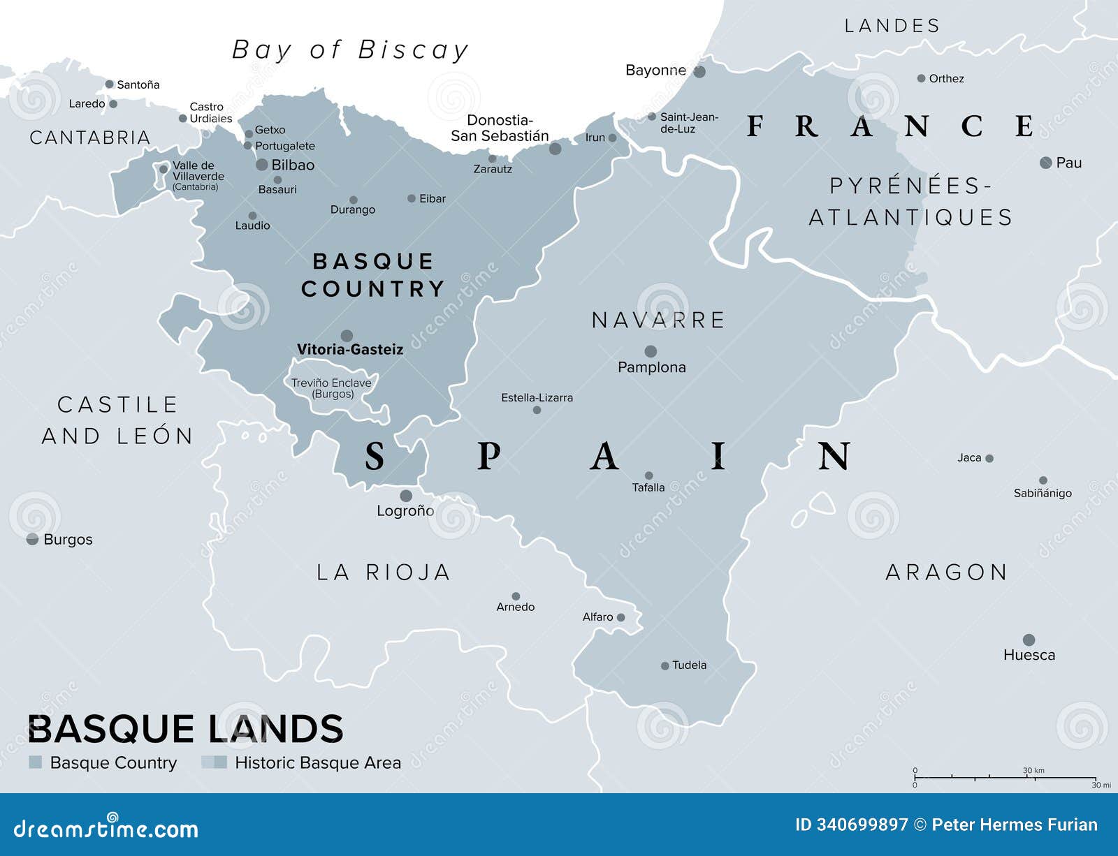 Basque Lands, Basque Country And Historic Basque Area, Gray Political ...