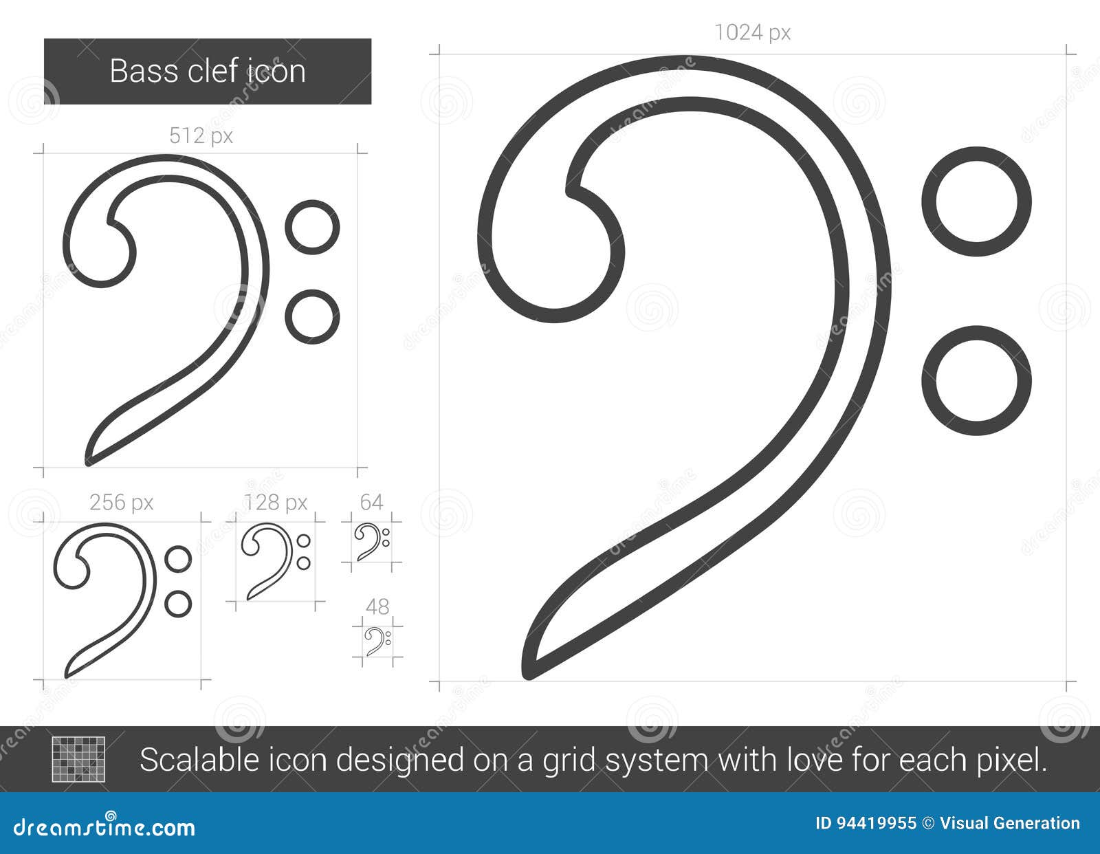 Bass clef line icon. stock vector. Illustration of classical - 94419955
