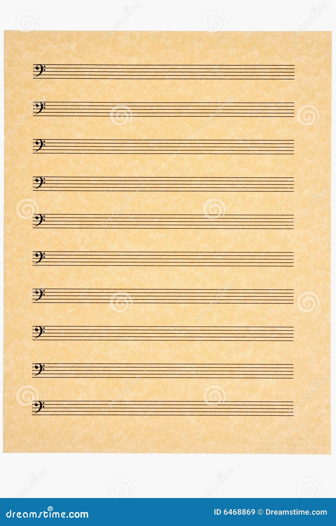 Bass Clef Staves on Blank Music Sheet Stock Image - Image of ...