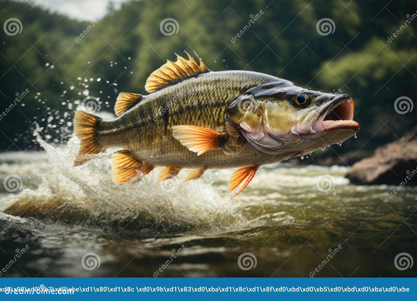 Bass Fish Jumping Out of River Water. Ai Generative Stock Photo - Image ...