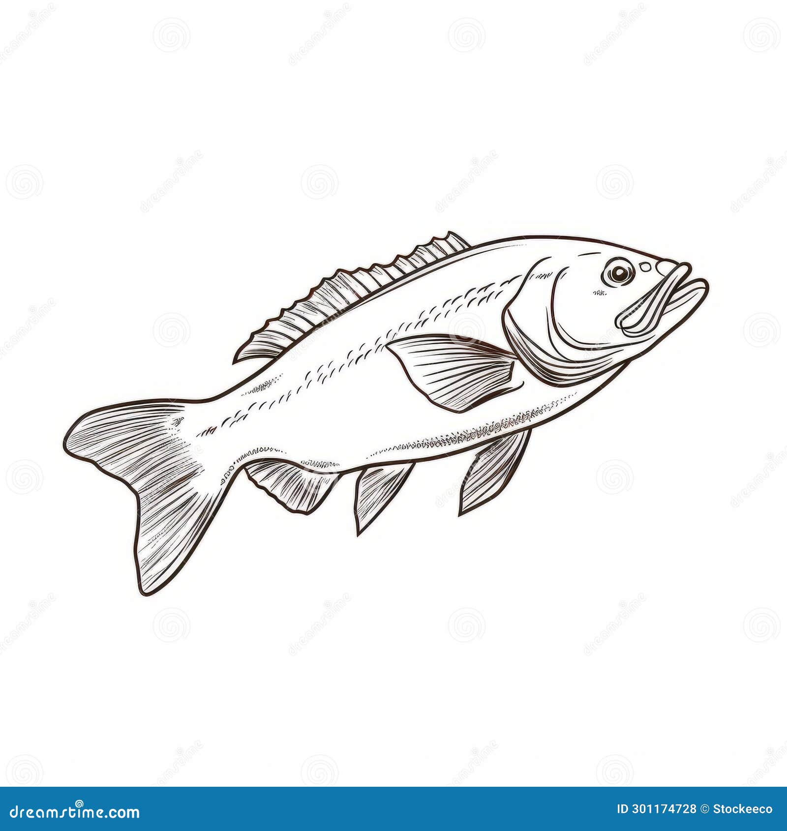 Bass Fish Line Drawing: Vector Design in Thomas Hart Benton Style Stock ...