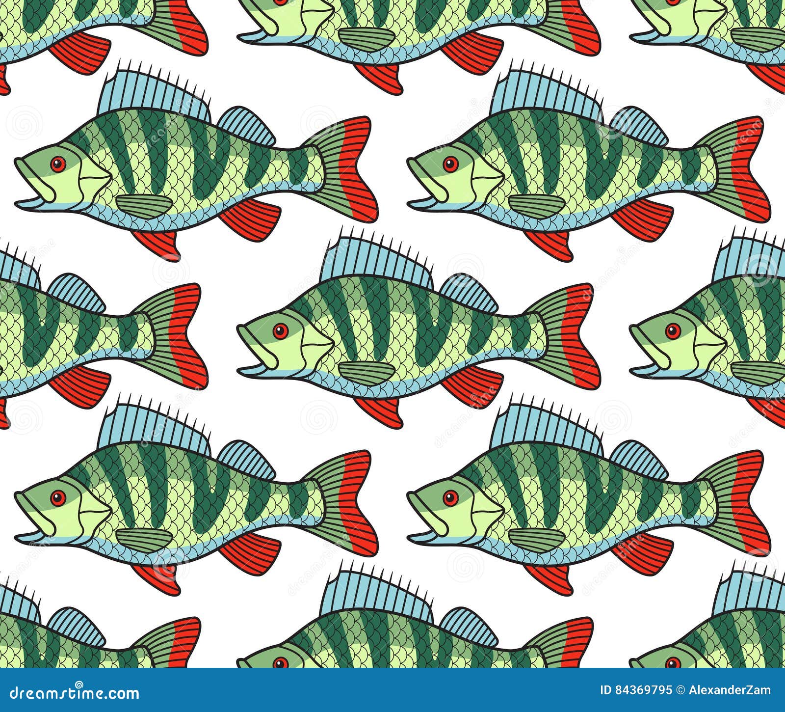 Bass fish seamless pattern stock vector. Illustration of nature - 84369795