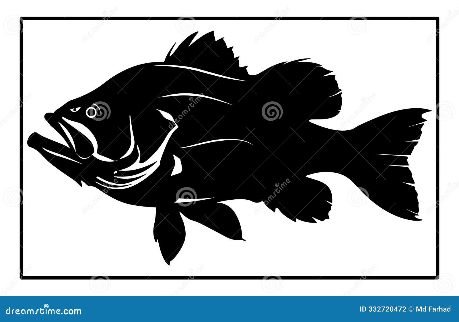 Bass Fish Silhouette Art White Background, Black And White Of ...