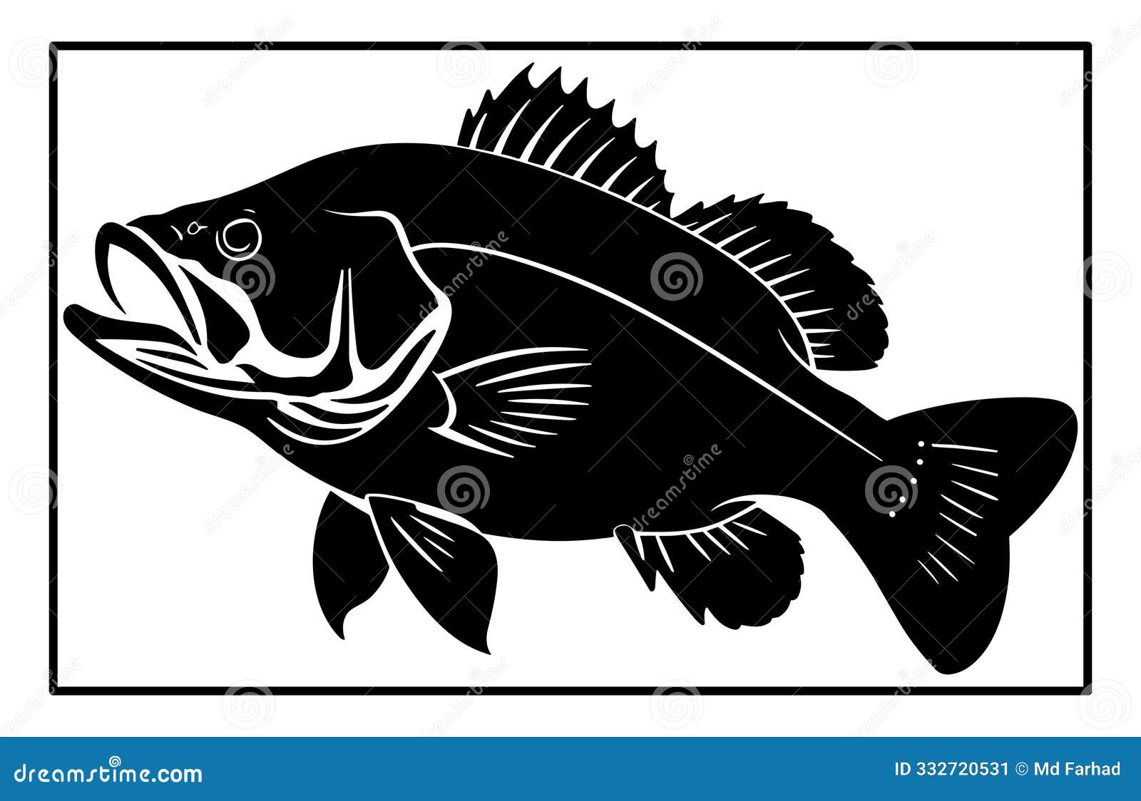 Bass Fish Silhouette Art White Background, Black And White Of ...