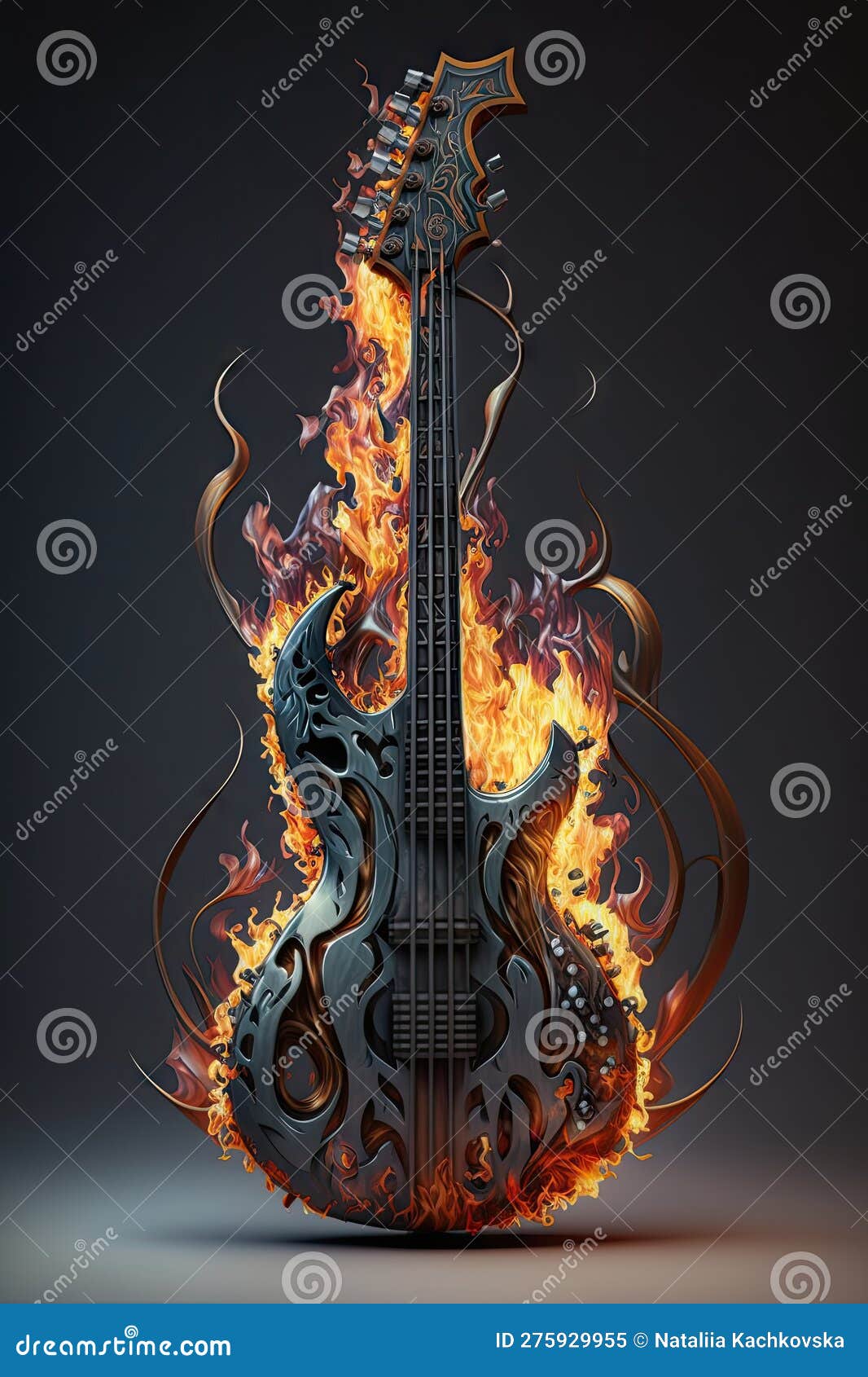 Bass Guitar with a Flaming Design Stock Illustration - Illustration of ...