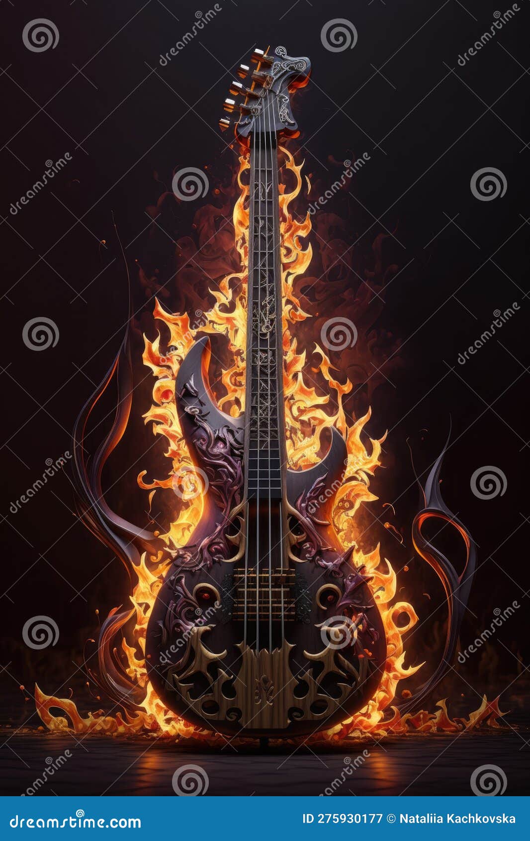 Bass Guitar with a Flaming Design Stock Illustration - Illustration of ...