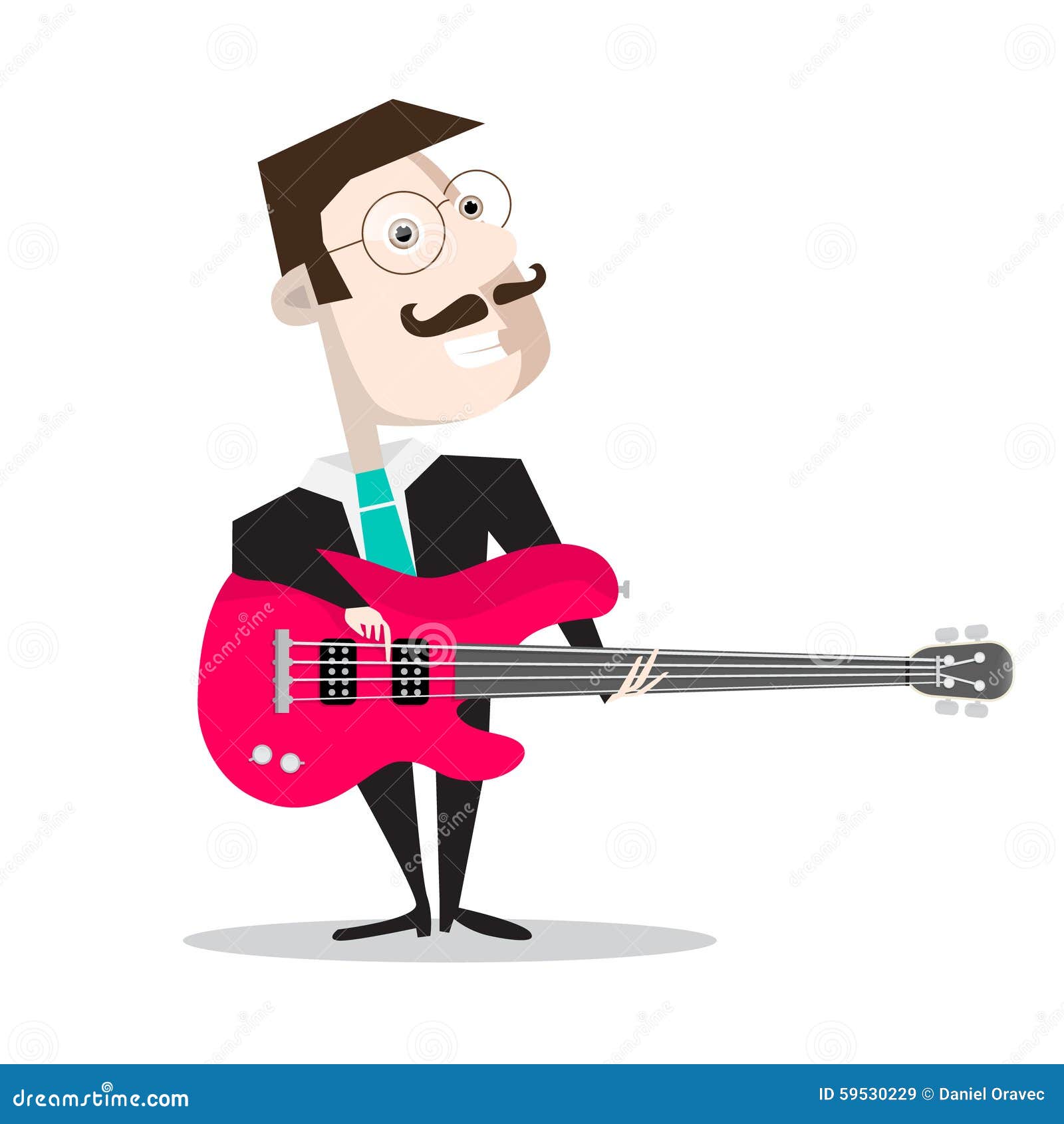 Bass Guitar Player on White Stock Illustration - Illustration of retro ...