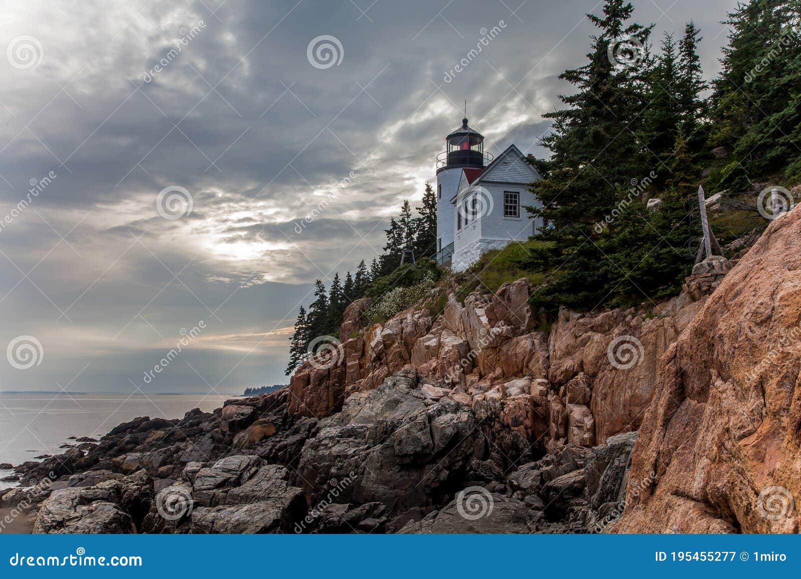 Bass Harbor Lighthouse Overlooking Atlantic Ocean Editorial Photography ...
