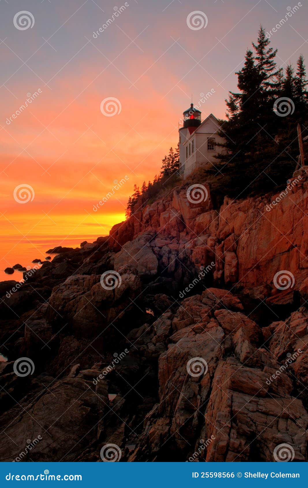 Bass Harbor Lighthouse Sunset, Bar Harbor, Maine Stock Photo - Image of ...