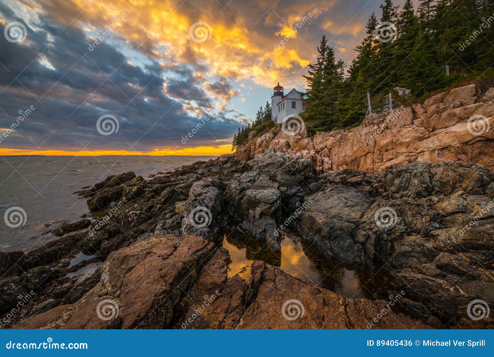 Bass Harbor Lighthouse Sunset Stock Photo - Image of park, sunset: 89405436