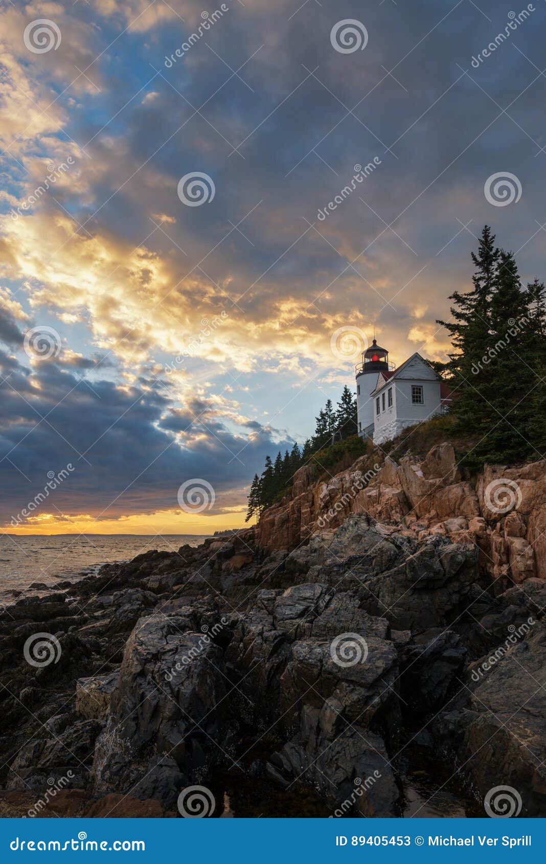 Bass Harbor Lighthouse Sunset Stock Image - Image of park, acadia: 89405453