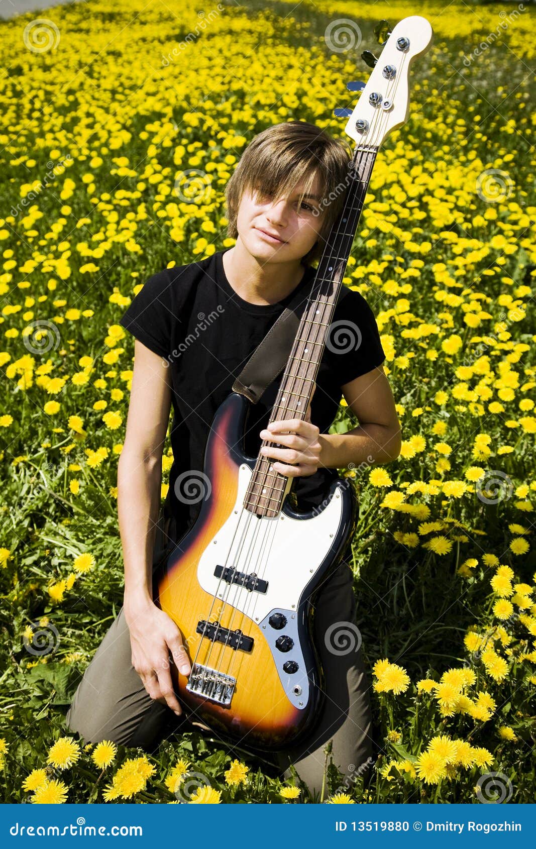 Bass player stock photo. Image of teens, field, rock - 13519880