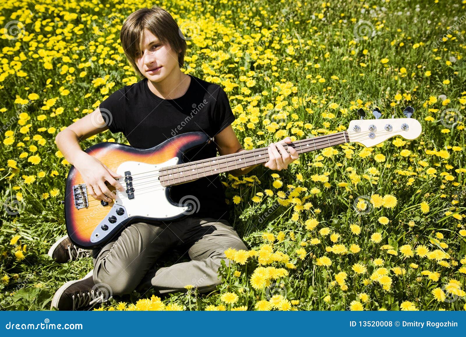 Bass player stock photo. Image of rock, guitar, field - 13520008