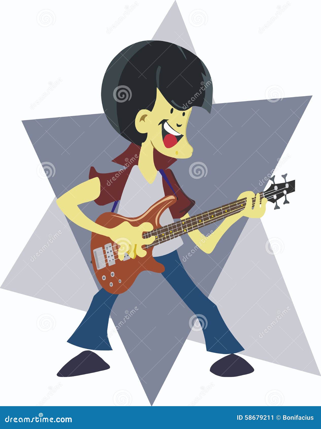 CUTE BASS PLAYER CARTOON stock vector. Illustration of band - 58679211