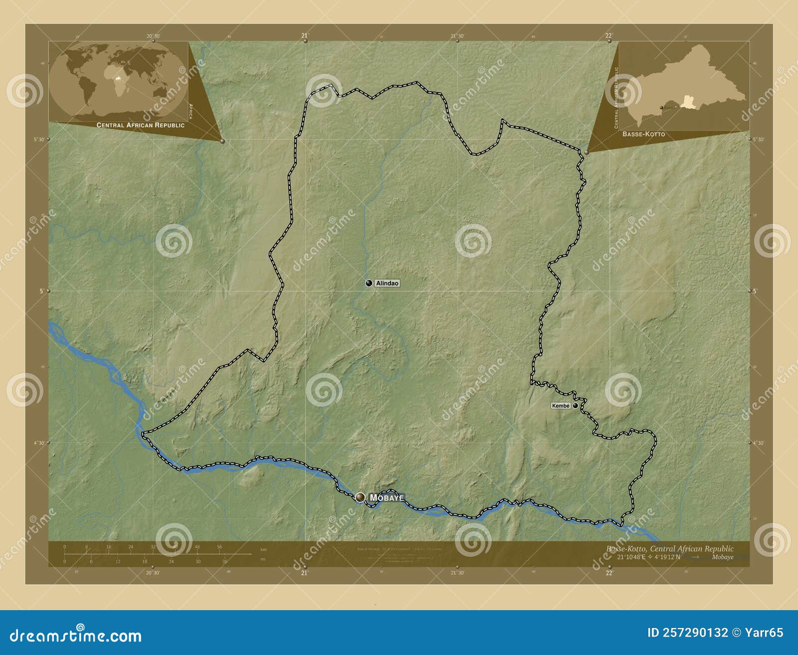 Basse-Kotto, Central African Republic. Physical. Labelled Points of ...