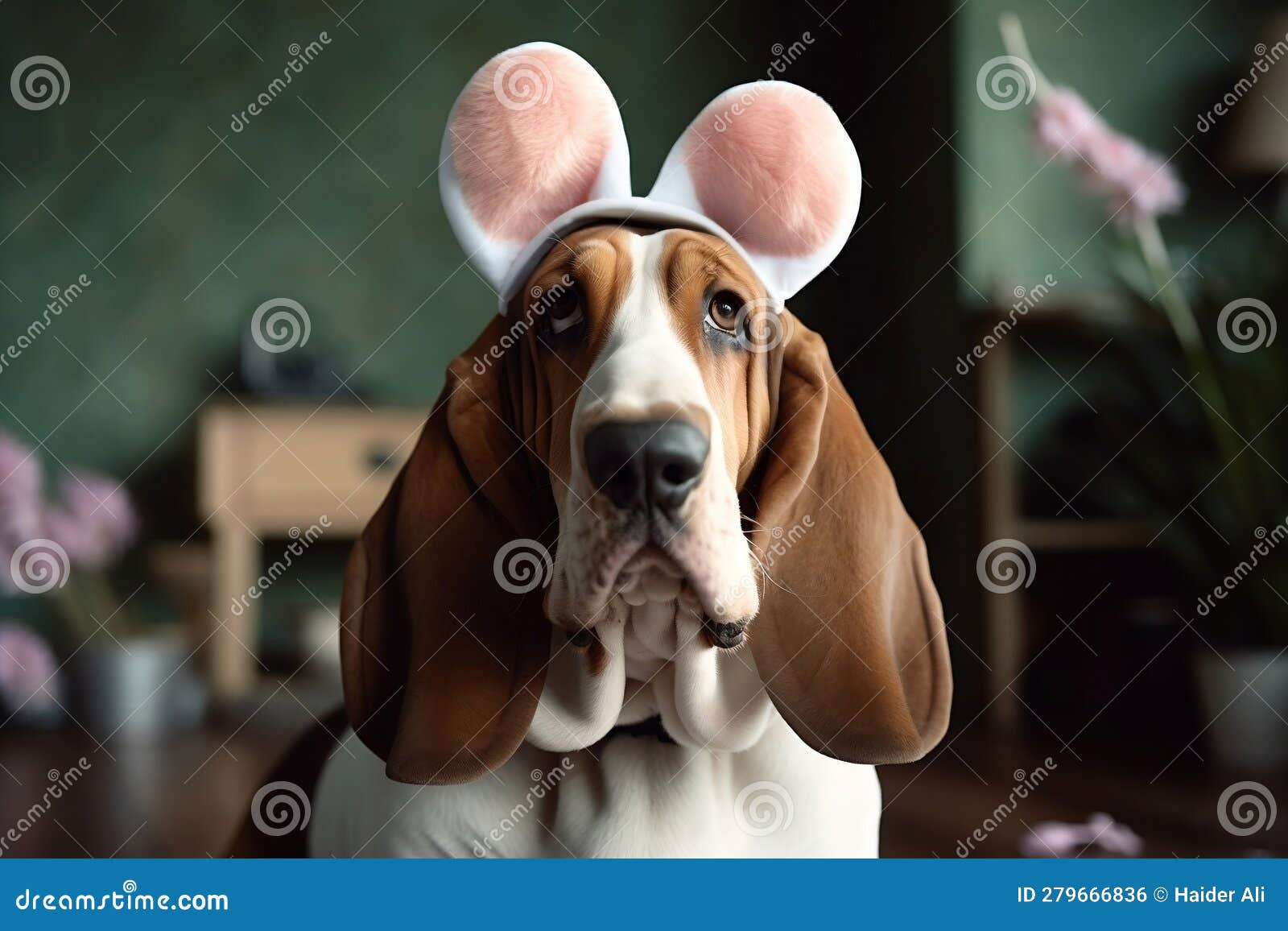 Basset Hound Image Easter Bunny Ears. Generative AI Stock Illustration ...