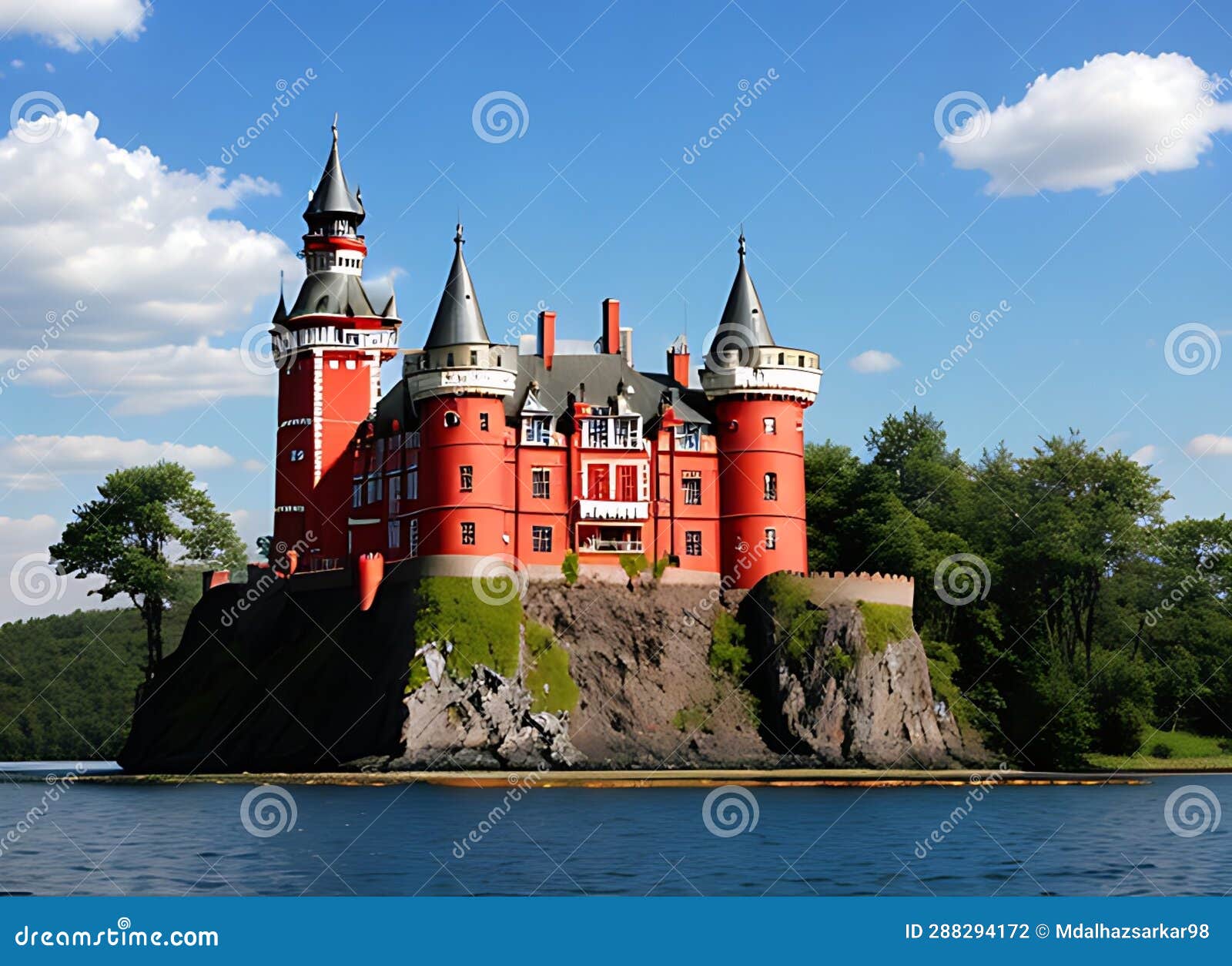 Red castle on water stock photo. Image of tourism, ferry - 288294172