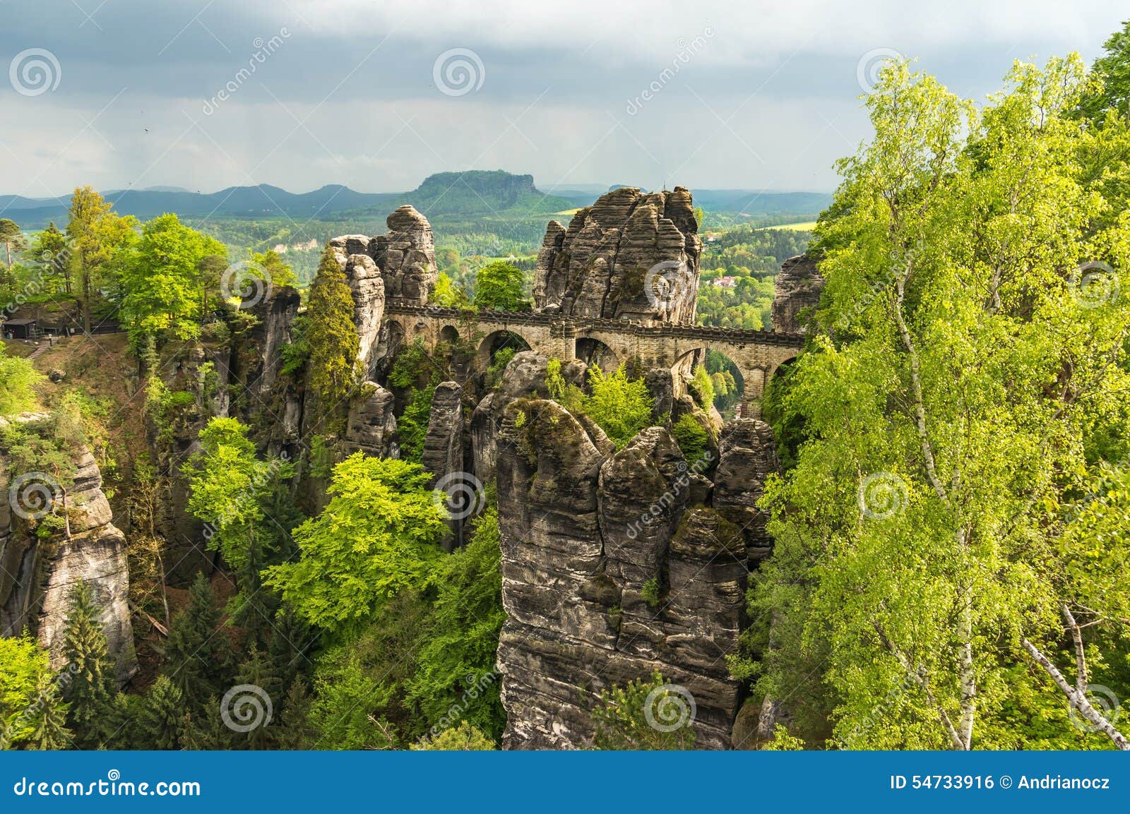 Bastei Bridge in Saxon Switzerland in Summer Stock Photo - Image of ...