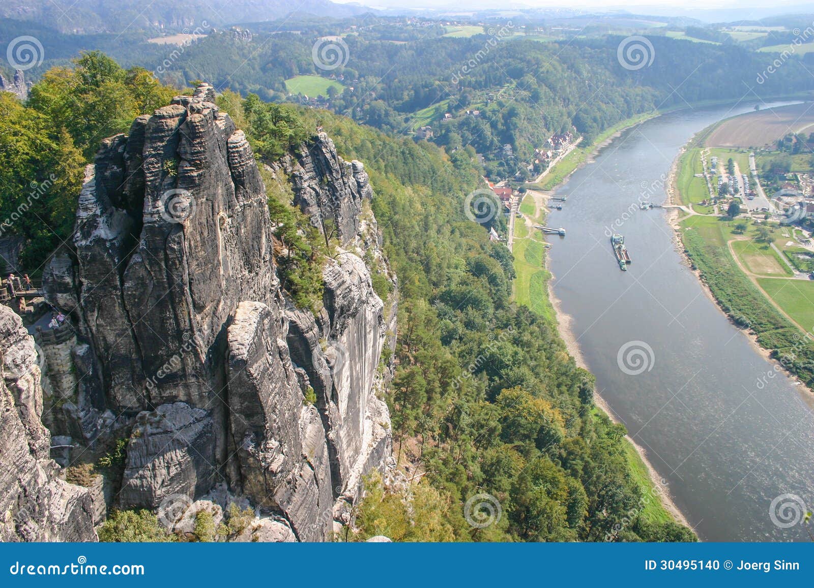 Bastei with Elbe River in Saxony Stock Photo - Image of climbing ...