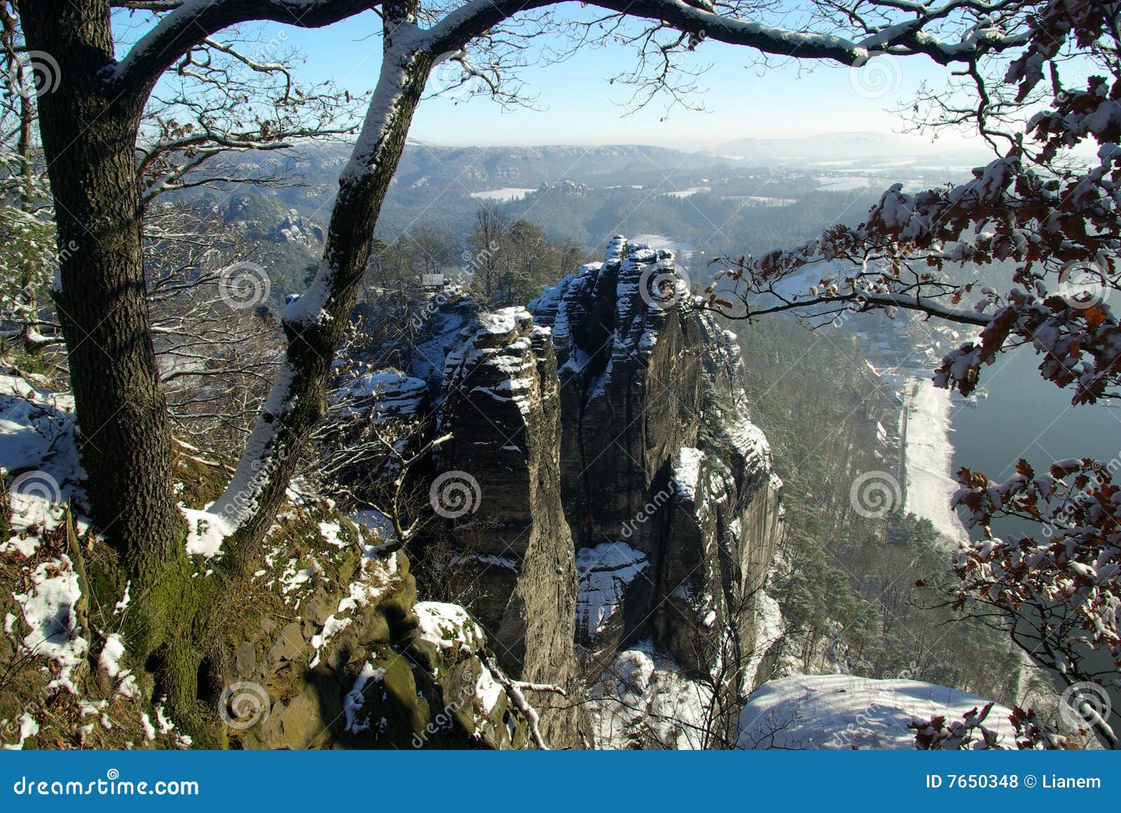 Bastei rock stock photo. Image of snow, europe, forest - 7650348