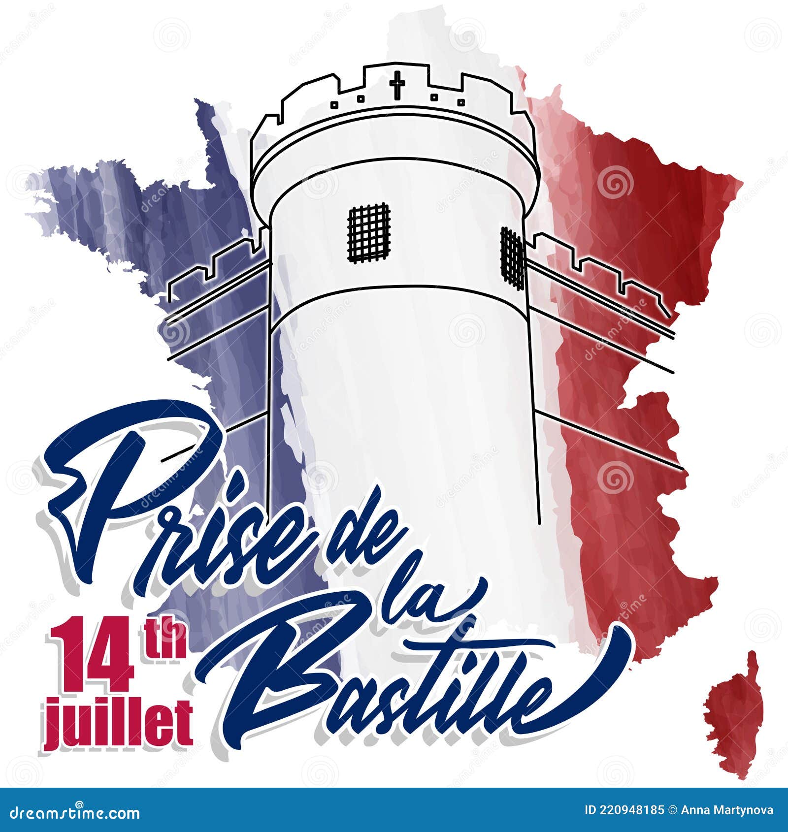 Bastille On The Map Of France In Watercolor Tricolor Background ...