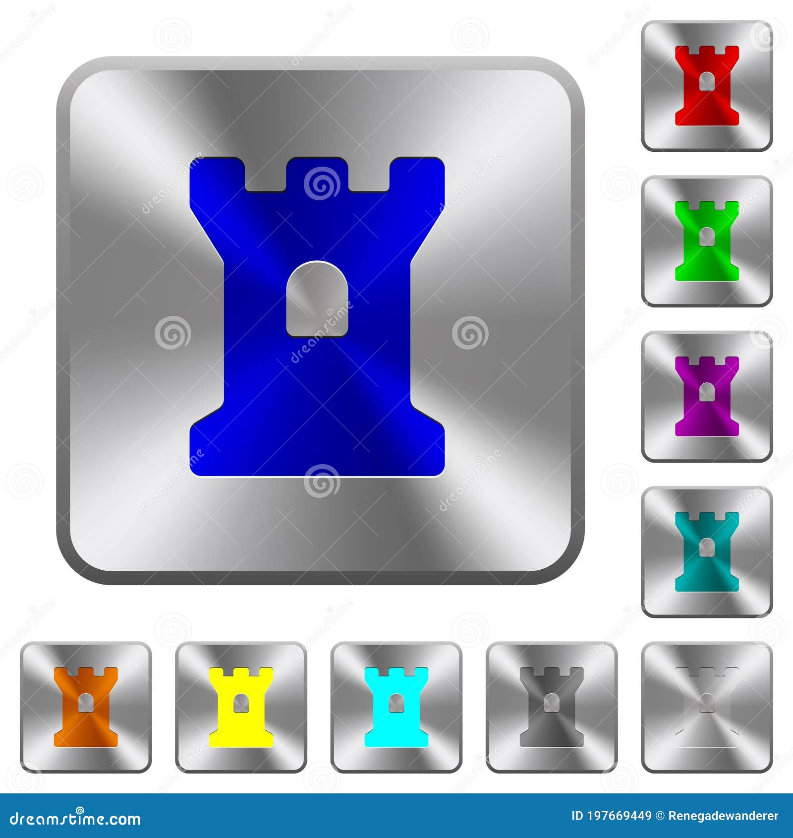 Bastion Engraved Icons On Edged Square Buttons Cartoon Vector ...