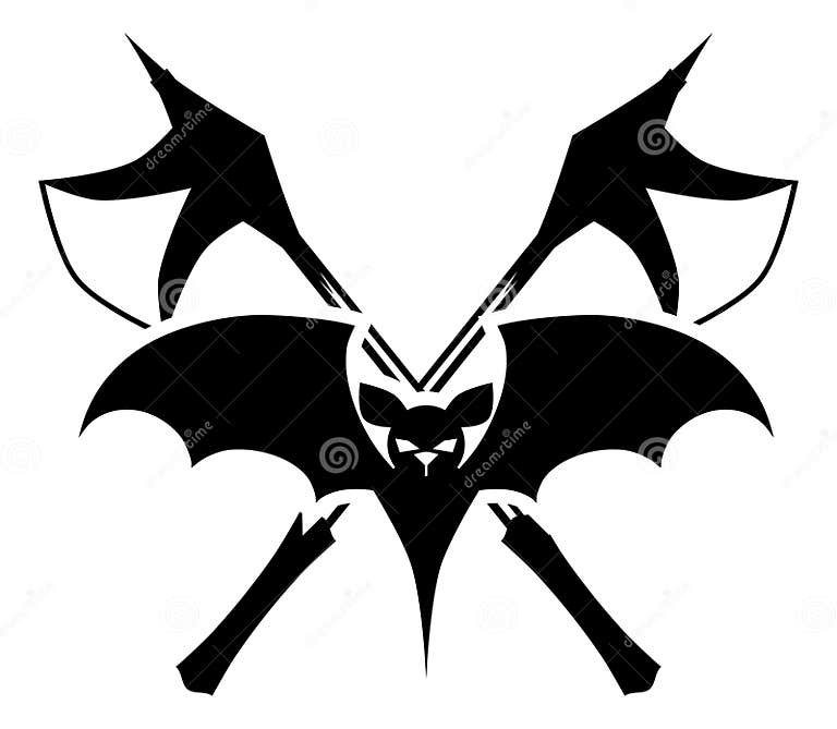 Bat with Axes, Black and White, Original, Isolated. Stock Illustration ...