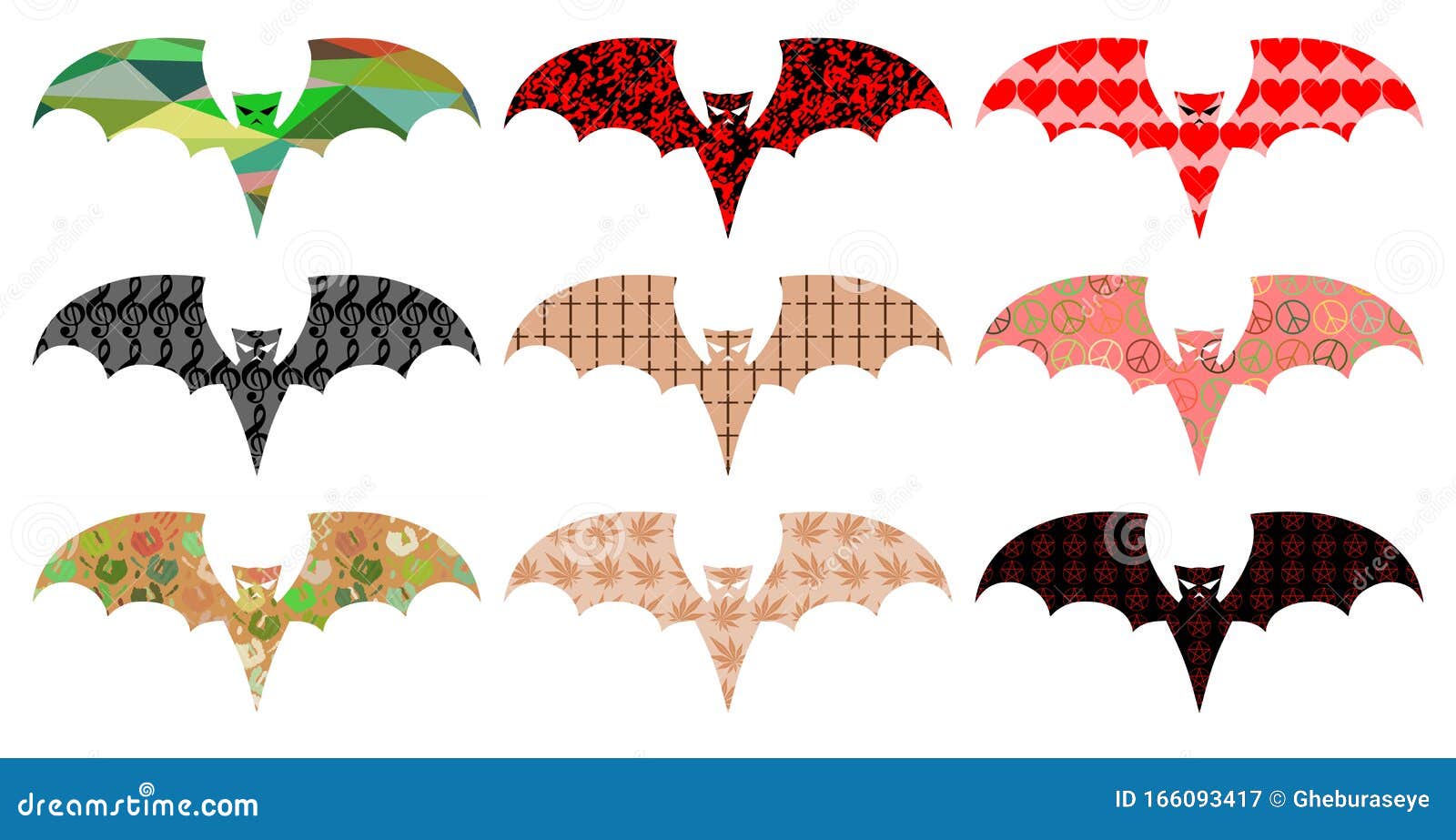 Bat with Different Colorful Textures, Fantasy, Isolated. Stock ...